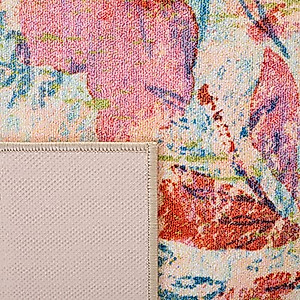 SAFAVIEH Paint Brush Collection Machine Washable Slip Resistant 4'4" x 6' Blue/Blush Pink PTB159M Floral Entryway Living Room Foyer Bedroom Accent Rug