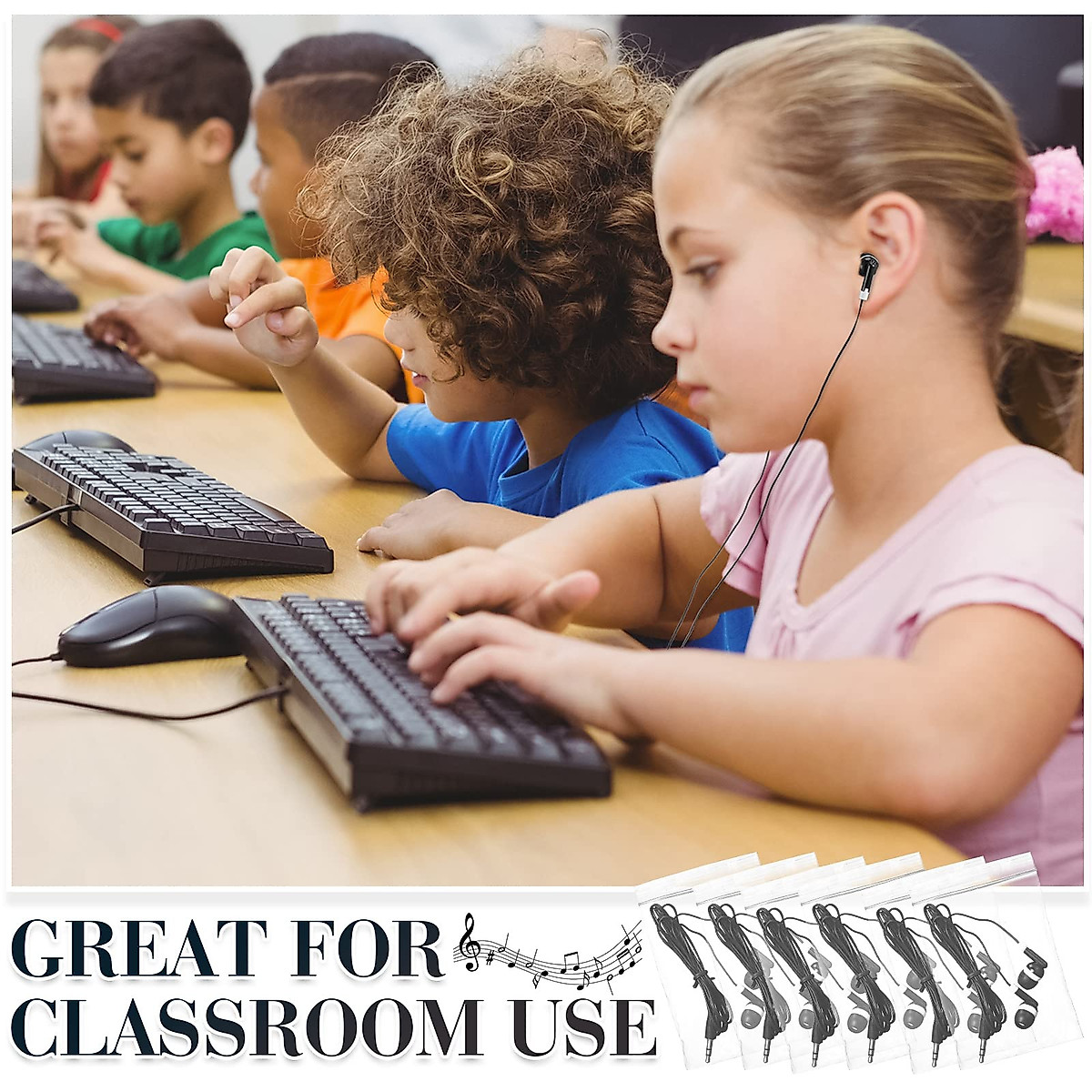 Konohan 100 Pack Bulk Earbuds for Classroom, Student Basic Headphones in Ear for Kids Schools Libraries Laptop, 3.5 MM Earbuds Dot Headphones, Individually Bagged(Black)