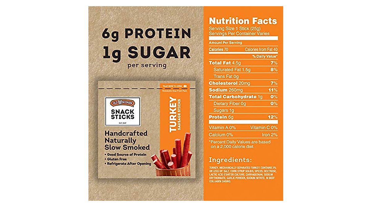 Old Wisconsin Turkey Snack Sticks - High Protein, Low Carb