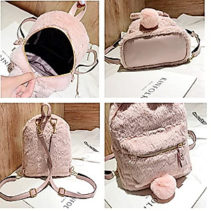 Cute Mini Backpack for School, Rabbit Ears Animal Plush backpack, Girls Backpack, Small backpack, Kawaii Bookbag (B Black)