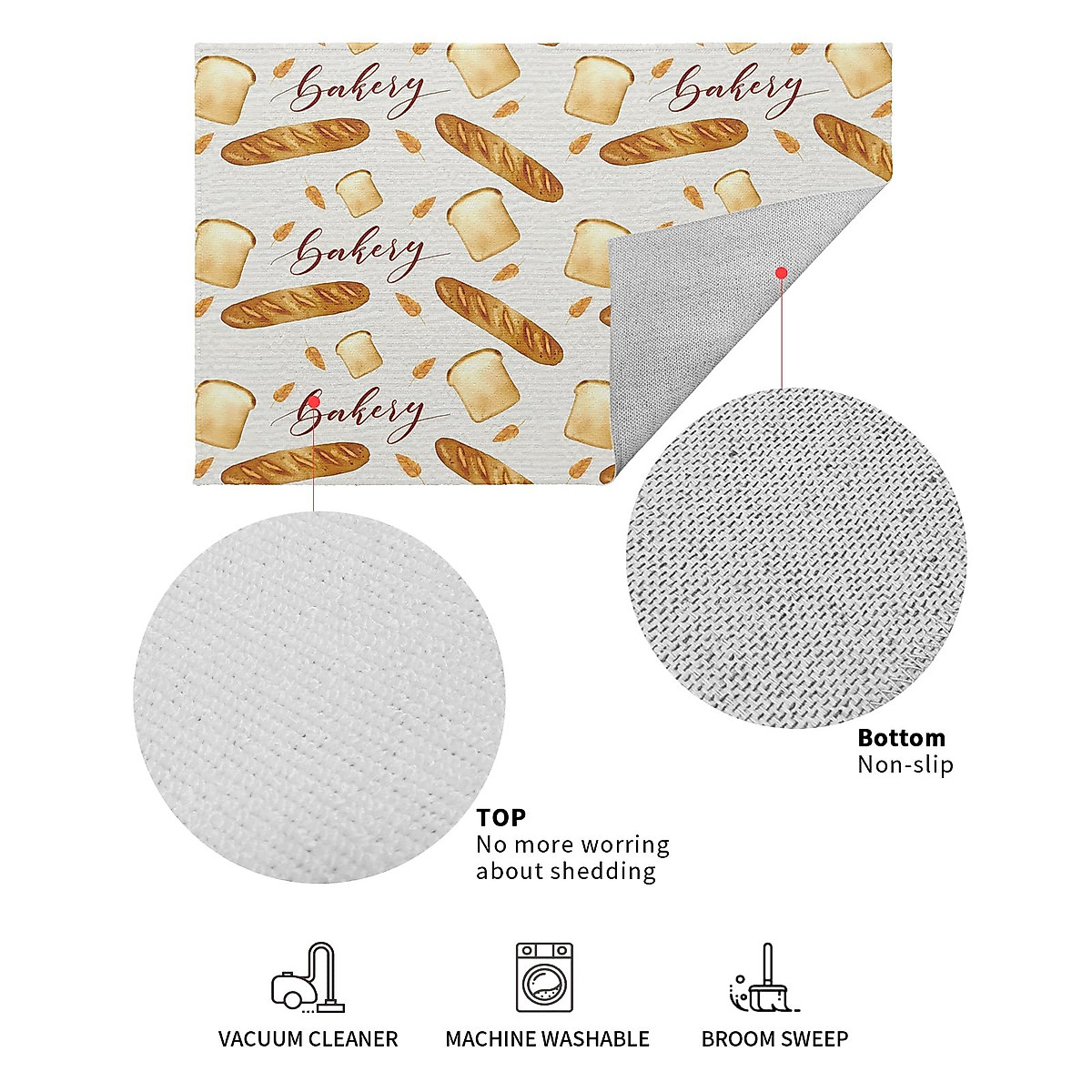 Indoor Outdoor Mats, Dessert Baking Bread and Baguette Tile Pattern Door Mat, Non-Slip Absorbent Resist Dirt Entrance Mat Washable Welcome Mats for Entryway, Low-Profile Floor Mats