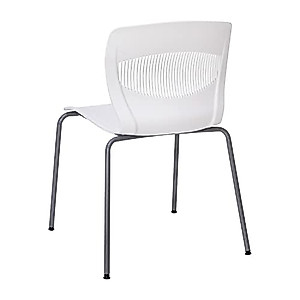 Flash Furniture Hercules Series Set of 5 Commercial Stack Chair - Roomy Wide 770 lb. Capacity - Lumbar Support - Durable Plastic - Silver Steel Frame - White