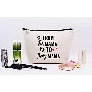 LIBIHUA From Fur Mama to Baby Mama - Mom to Be Gift - Pregnancy Announcement Gift - Baby Reveal Gift for New Mom Mother -Makeup Bag Cosmetic Bag Travel Pouch