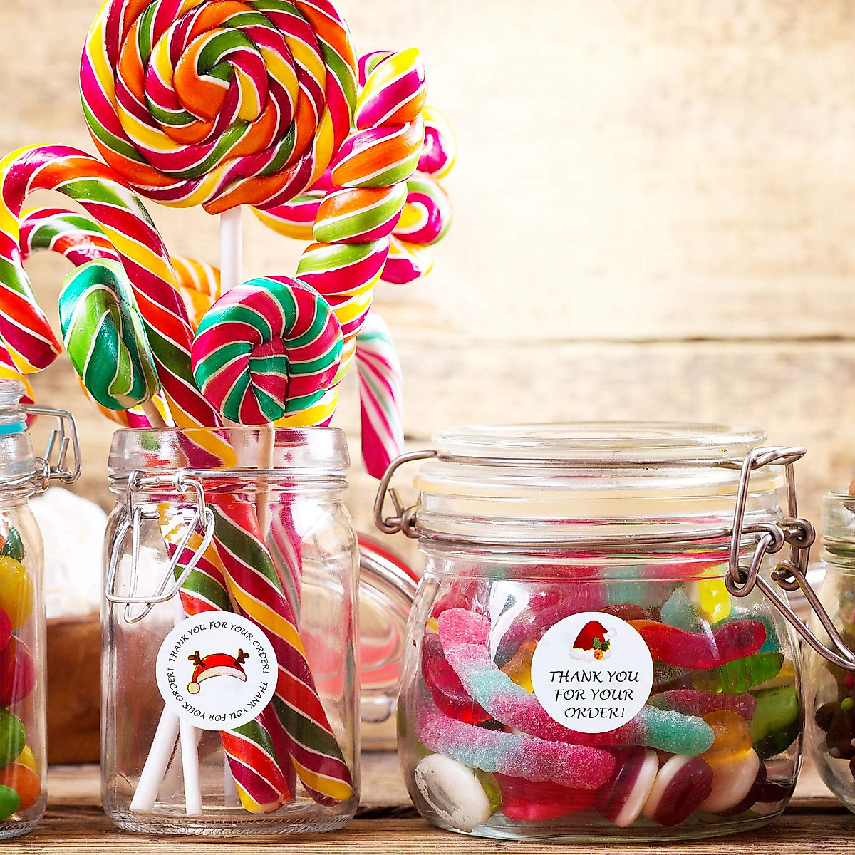 1000 Pieces Christmas Thank You for Your Order Stickers, 1 Inch Round Thank You Seal Stickers Christmas Thank You Labels Stickers for Business Boutiques Shop Wrapping Supplies (Hat)