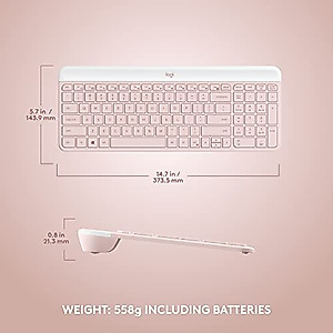 Logitech MK470 Slim Wireless Keyboard and Mouse Combo - Modern Compact Layout, Ultra Quiet, 2.4 GHz USB Receiver, Plug n' Play Connectivity, Compatible with Windows - Rose