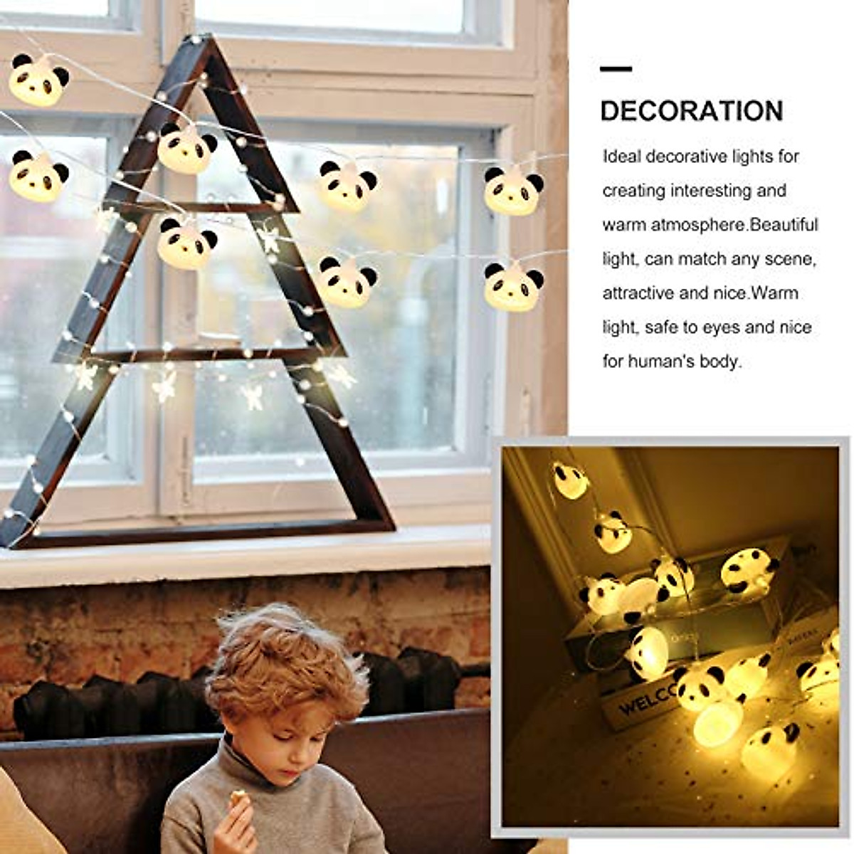 Uonlytech Panda Shape String Light Battery Operated Decorative String Lamps Cute Panda Hnaging Light for Bedroom Garden Parties Wedding Holiday