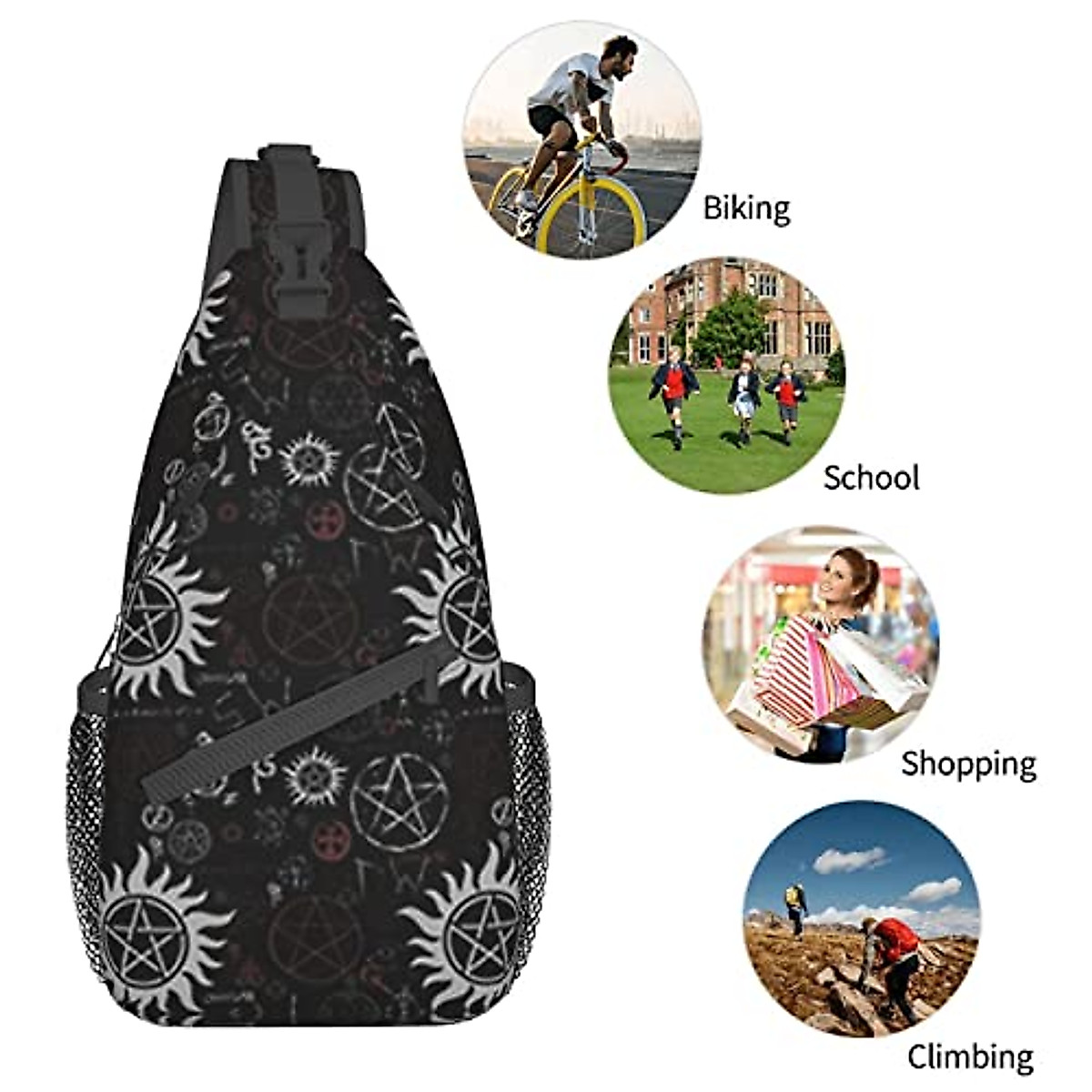 Supernatural Symbols Black Cross Chest Bag Diagonally, Crossbody Shoulder Bag Travel Hiking Daypack