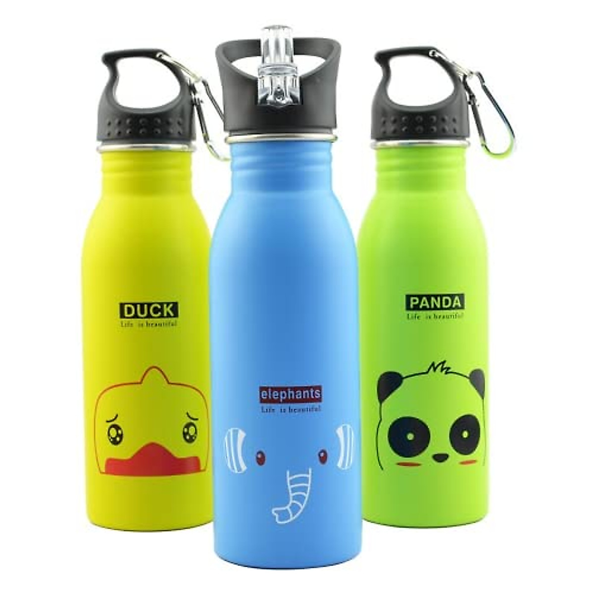 Water Bottle Kids, Animals, Stainless Steel Water Bottles, Kids Metal Canteen, for School, Sport, Easy to Use, Reusable, Spill Proof, Keeps Cold for Hours, Collectibles (Green - Panda)