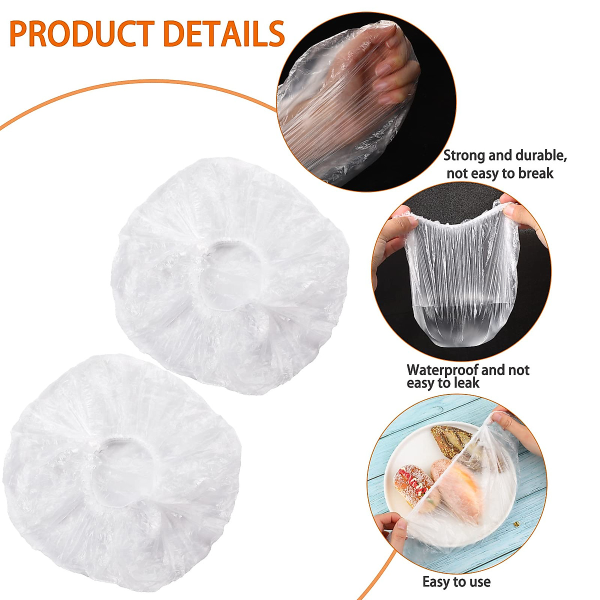 200PCS Plastic Bowl Covers Elastic Reusable Bowl Covers for Food Storage, Stretch Covers for Bowls, Fresh Keeping Bags Stretch Lids Kitchen Wrap Seal Bags for Cover Food