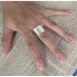 Hammered Sterling Silver Handmade Wide Band Ring, Classic Shiny Finish Wrap Band, Adjustable to Sizes 6-12, Can fit Also as Thumb ring, Gift for Her