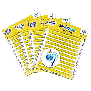 SANI 360° Sani Sticks Drain Cleaner and Deodorizer, Enzyme Pipe Cleaners, Eliminate Odors, Prevent Clogged Drains, Safe for Sinks, Bathtub Drains, Septic Tanks, 48 Count, Lemon Scent