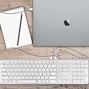 Macally Premium Wired Mac Keyboard with Number Keypad and 2 Port Hub - Compatible Apple Keyboard Wired - Extended USB Keyboard for Mac Mini/Pro, iMac, MacBook Pro / Air (Silver Aluminum)