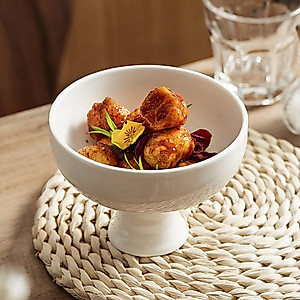 YARDWE Ceramic Footed Bowl Round Bowl Fruit Bowl Holder Dessert Display Stand Decorative Bowl for Kitchen Table Decor White (5inch)