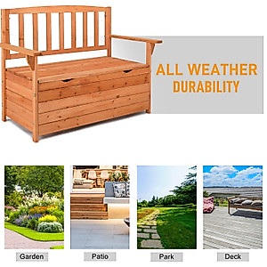 Aiyyds Cedar Outdoor Storage Bench with Seating - 44-inch Patio Bench with Backrest and Armrests, Weatherproof Deck Storage Box in Vibrant Orange-Red