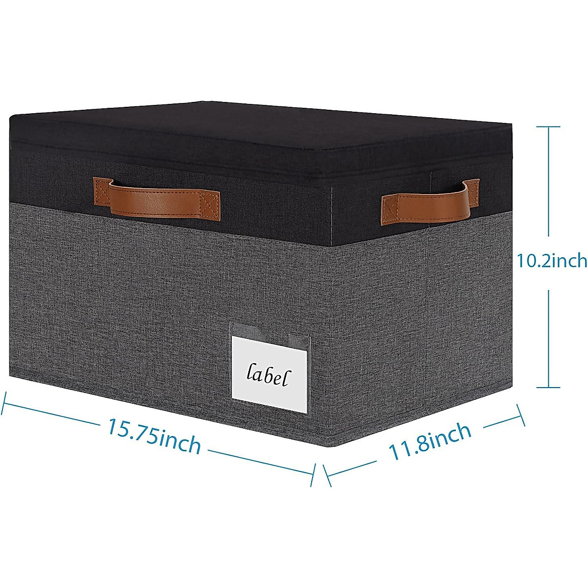 PFFVRP Extra Large Storage Bins with Lids, Foldable Fabric Storage Baskets with Lids, Sturdy Storage Boxes with Labels and 3 PU Handles for Closet Home Bedroom Office (32L, Grey&Black)