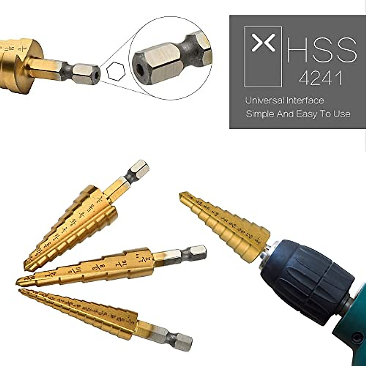 Step Drill Bit- 3 Pcs Step Drill Bits for Metal, Stepped Drill Bit Set for Plastic, Wood, Sheet Metal