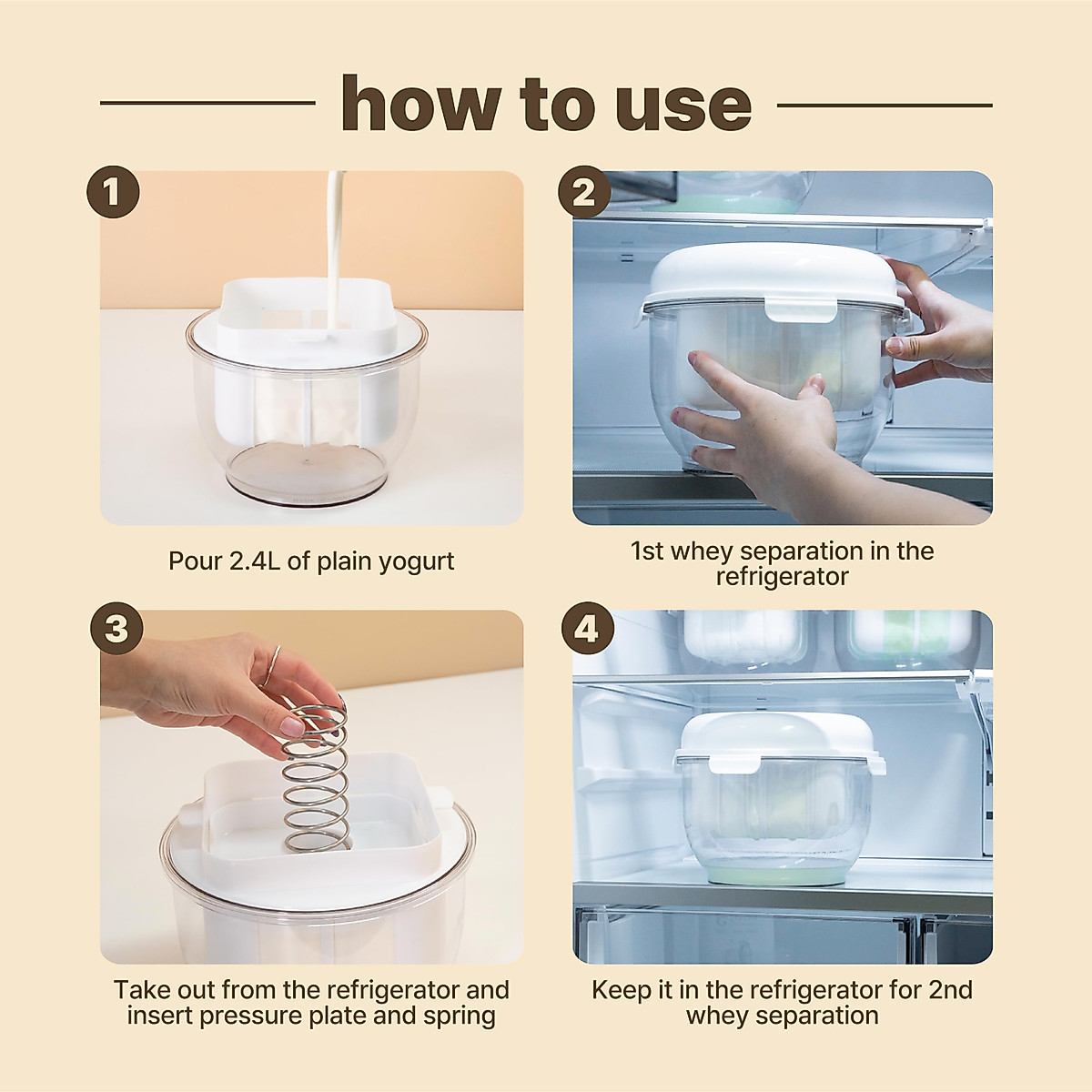 [Bear Greeks] 2.4L Gguduck Greek yogurt Maker, with ultra fine Nylon Mesh Strainer. 2.4Qt thick and creamy greek yogurt, high protein snack, Eco-Zen material container