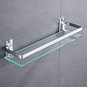 Melairy Bathroom Glass Shelf Tempered Glass Rectangular Extra Thick Aluminum Silver Sand Sprayed Wall Mounted 9.84 inches