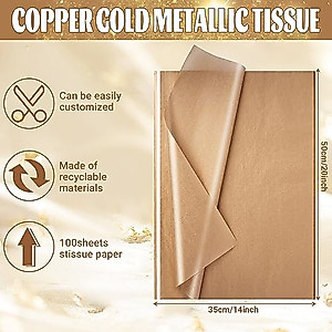 Bolsome 100 Sheets 20 * 14 Inches Metallic Copper Gold Tissue Paper for Gift Wrapping, Pearlescent Tissue Paper for Gift Bags for Birthday Party Wedding Baby Shower Bachelorette Party DIY Craft…