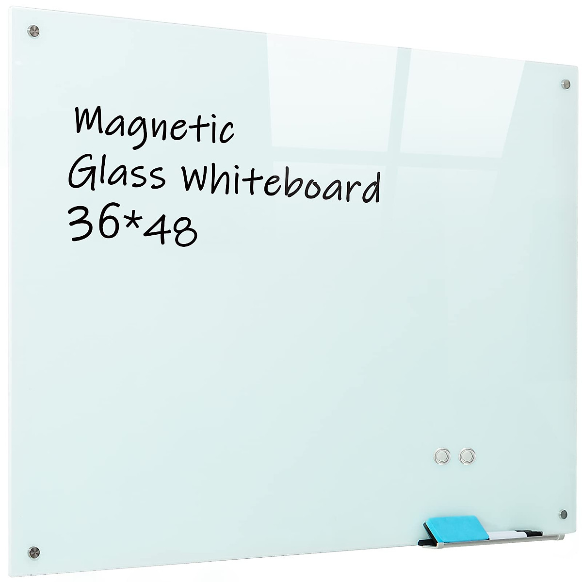 Magnetic Glass Whiteboard, 36"x48"(90x120cm) Frameless Dry Erase Board White Board Surface Wall Mounted for Office, Classroom & Home