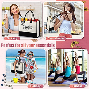 Best Bonus Mom Ever Appreciation Gifts Canvas Tote Bag Women Mother's Day Gift for Stepmom with Zipper Kitchen Reusable Grocery Bags Birthday Thank You Gift from Daughter Son Black and White