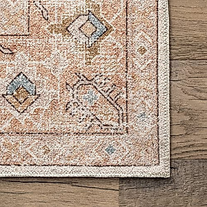nuLOOM Dawson Machine Washable Distressed Medallion Ultra Thin Area Rug, 8' x 10', Peach