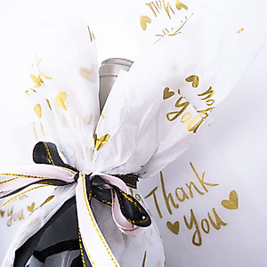 MR FIVE 100 Sheets White with Metallic Gold Thank You Tissue Paper Bulk,20" x 14",Gold Thank You Tissue Paper for Packaging,Gift Bags,Metallic Gold Tissue Paper for Graduation,Birthday,Thanksgiving