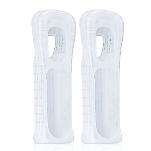 Jadebones 2X White Silicone Skin Case Cover with Wrist Strap for Wii Remote Controller