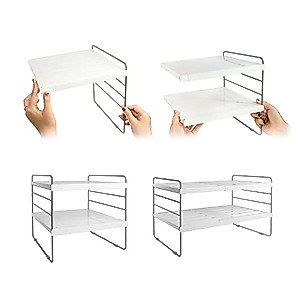 Grand Fusion Expandable Storage Shelf, Adjustable and Stackable Storage Organizer Rack, Expand from 9.8 to 15.6 inches Long and 3.7 to 8.3 inches Tall, 40lb Capacity, Pack of 1