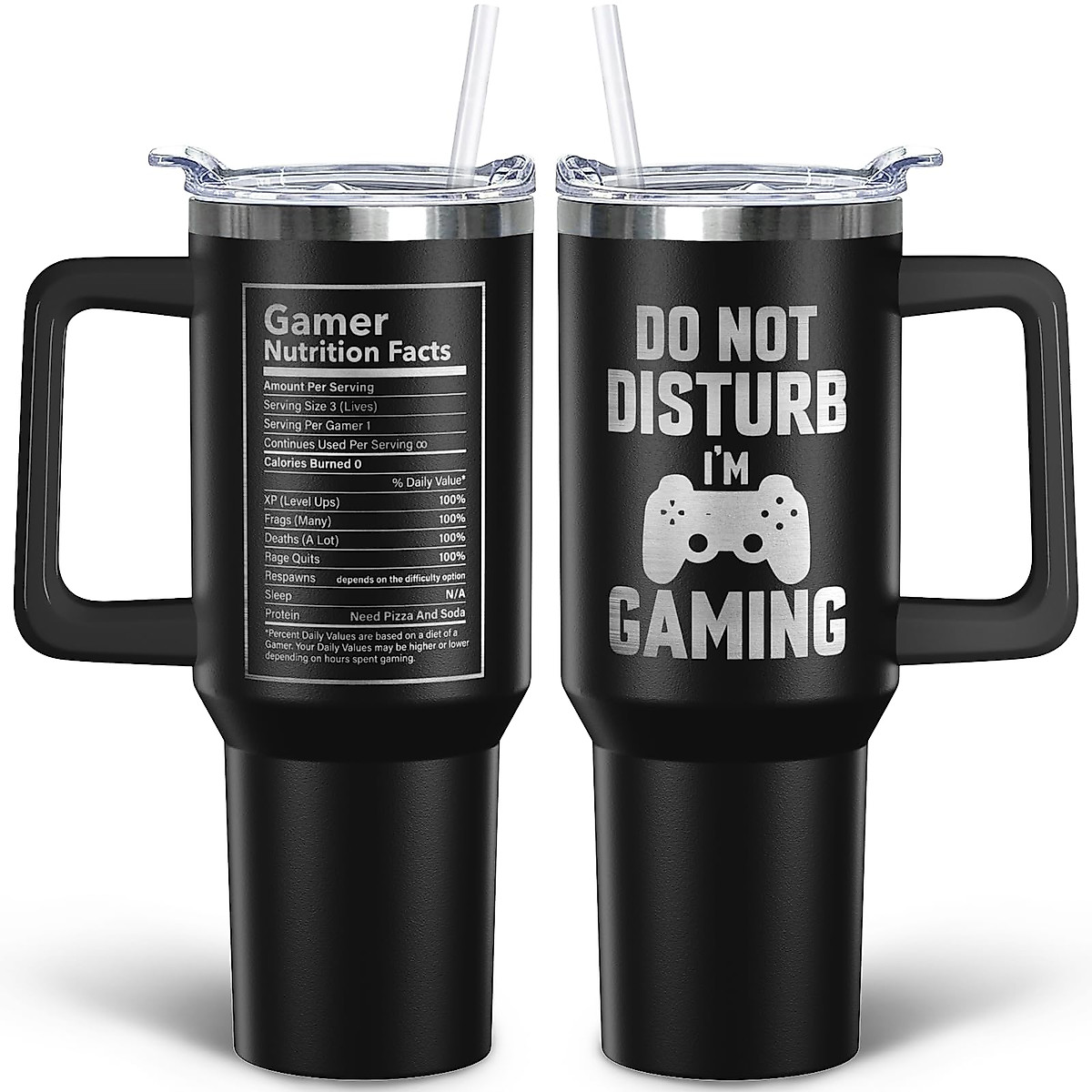 puhnhsv 40 oz Gaming Tumbler With Handle and Straw, 30oz Insulated Stainless Gaming Tumbler Coffee Travel Mugs Cup Water Bottle Game Lovers Gifts for Men Boys
