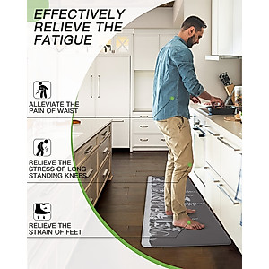 Kitchen Rugs and Mats Cushioned Anti Fatigue, Uamector 2 PCS Non Skid Kitchen Runner Rugs, Waterproof Memory Foam Kitchen Floor Mat, Standing Desk Mat for House, Sink, Office, Kitchen (Gray)