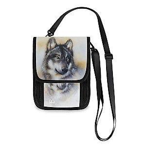 ALAZA Wolf Print Wild Animal Painting Small Crossbody Wallet Purse Cell Phone Bag Rfid Passport Holder with Credit Card Slots