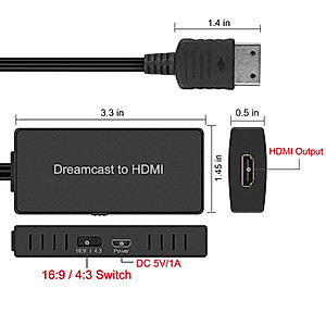 Sega Dreamcast to HDMI Converter Supports 16:9/4:3 switching, Plug and Play HD HDMI Cable for Sega Dreamcast (Sega DC)