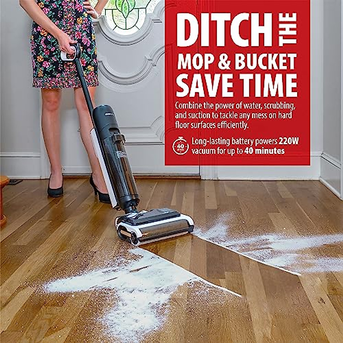 Deco Home 220W Wet/Dry All-in-One Vacuum and Hard Floor Cleaner, Cordless Battery with Self-Cleaning Charging Dock, 3 Smart Programs, Digital Display