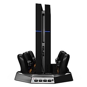 New Vertical Stand Dual Cooling Fan for Playstation 4 Console Four Charging Stations for Dual Shock4 PS4 Controllers