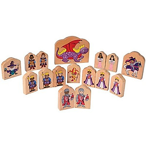 Constructive Playthings 16 pc. Double Sided Multi-Ethnic Royal Court 2 3/4" H. x 1 3/4" W. x 1/2" Thick Wooden Characters Including Dragon
