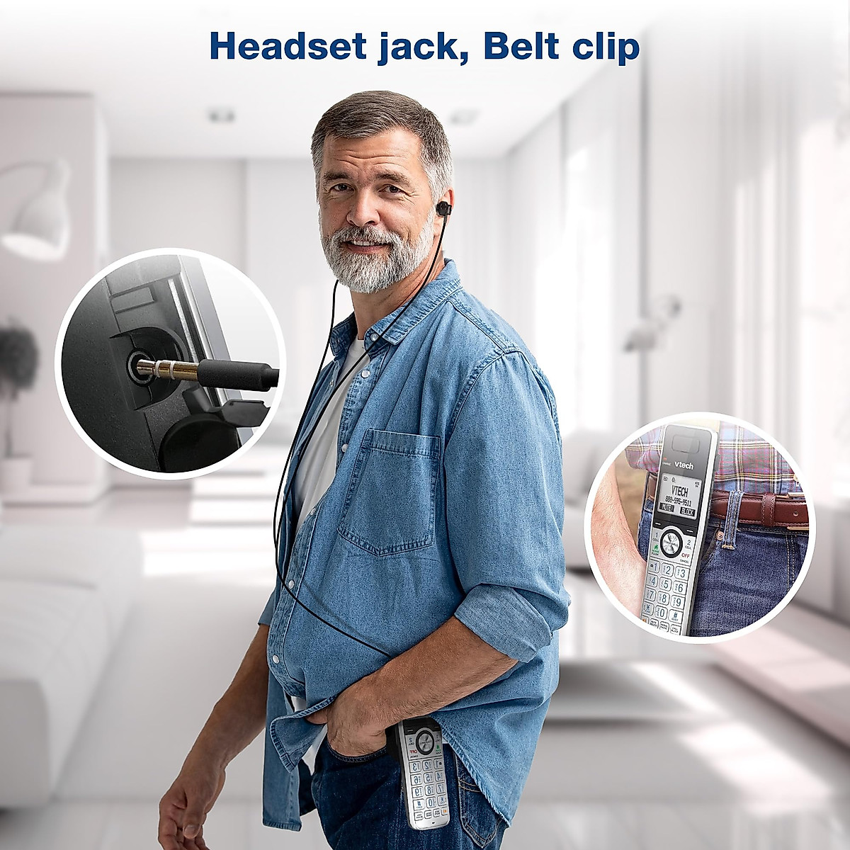 VTech IS8151-5 Super Long Range 5 Handset DECT 6.0 Cordless Phone for Home with Answering Machine, 2300 ft Range, Call Blocking, Bluetooth, Headset Jack, Power Backup, Intercom, Expandable to 12 HS