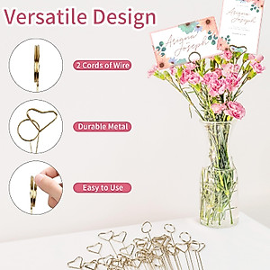 40PCS Floral Card Holder Picks, 11.8 Inch Metal Floral Picks Picture Holders, Gold Round Floral Place Gift Card Holder Card Holder Stick, Gift Card Holder for Bouquets, Wedding, Party