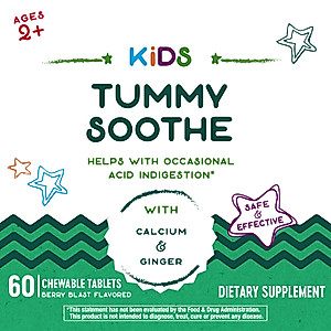 Nature's Way Kids Tummy Soothe with Calcium & Ginger, For Occasional Tummy/Stomach Upset*, Berry Blast Flavored, 60 Vegan Chewable Tablets