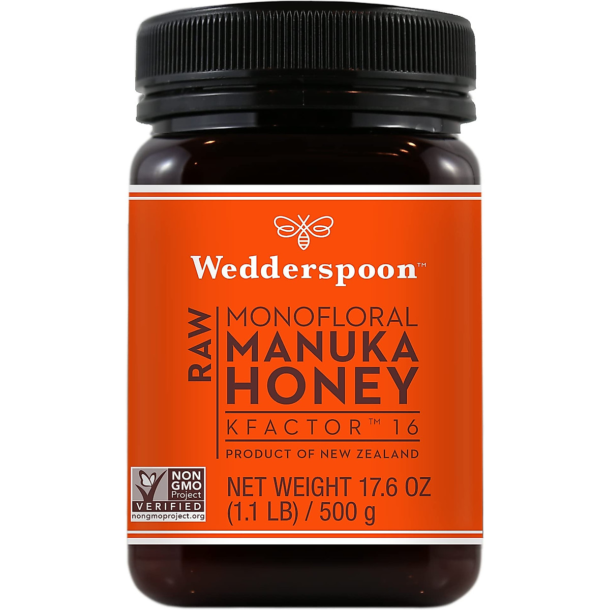 Wedderspoon Raw Premium Manuka Honey, KFactor 16, 17.6 Oz, Unpasteurized, Genuine New Zealand Honey, Traceable from Our Hives to Your Home