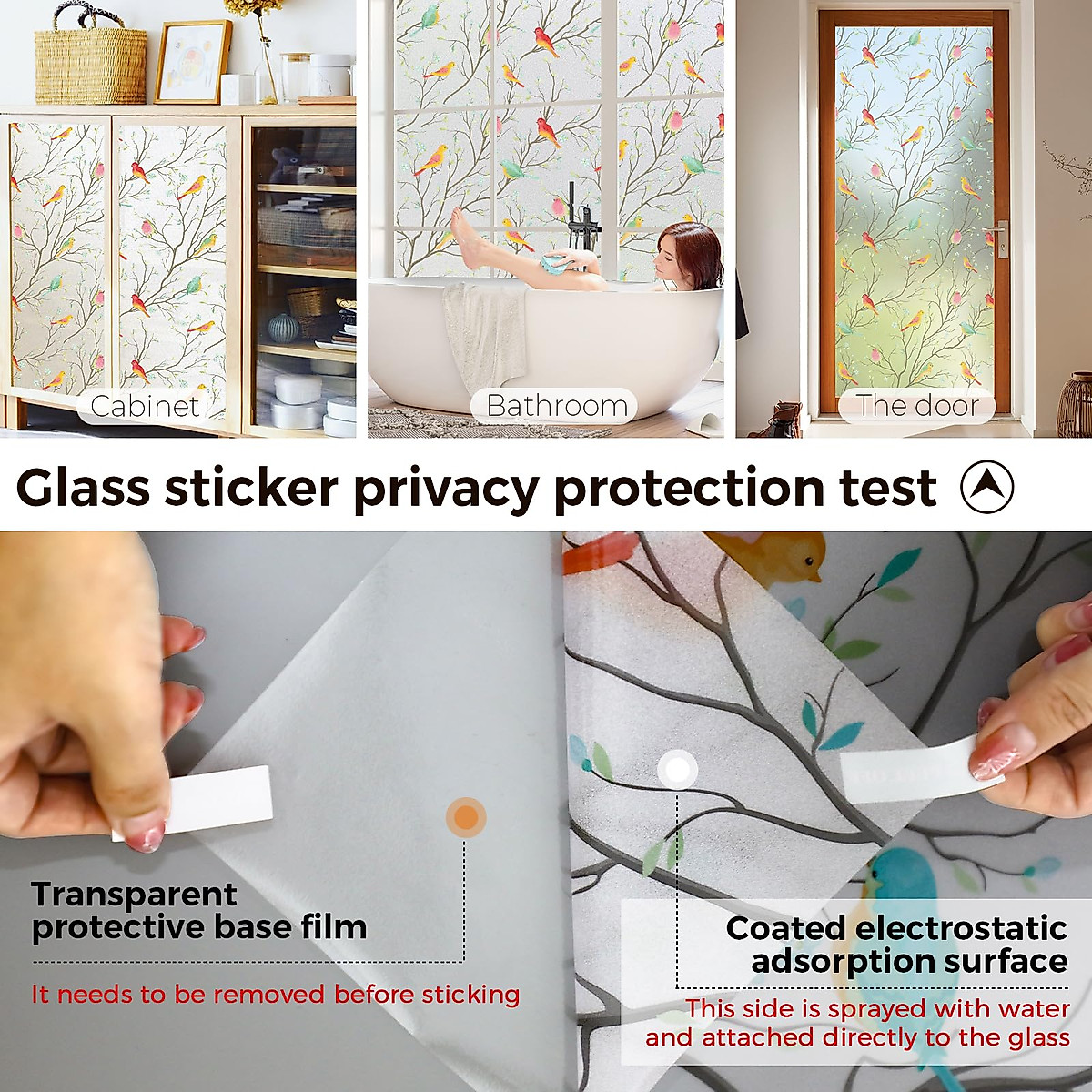 Coavas Stained Glass Window Film, Decorative Frosted Glass Window Privacy Film, Static Cling Non-Adhesive Window Sticker for Front Door Bathroom Heat Control Anti UV, 17.7 x 78.7 Inches