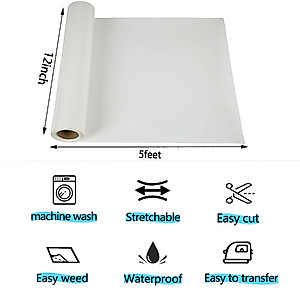 FUNKAKA White Puff Vinyl Heat Transfer, 12" x 5ft 3D Puff Iron on Vinyl for T-Shirt, PU White HTV Vinyl Compatible with All Cutter Machines Easy to Cut & Weed for Heat Vinyl Design