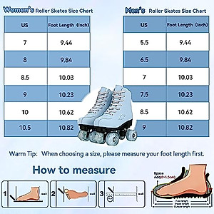 Roller Skates for Women, Shiny High-top PU Leather Roller Skates, Four Wheels Pure Sky-Blue Roller Skates for Girls Beginner Indoor Outdoor (41)