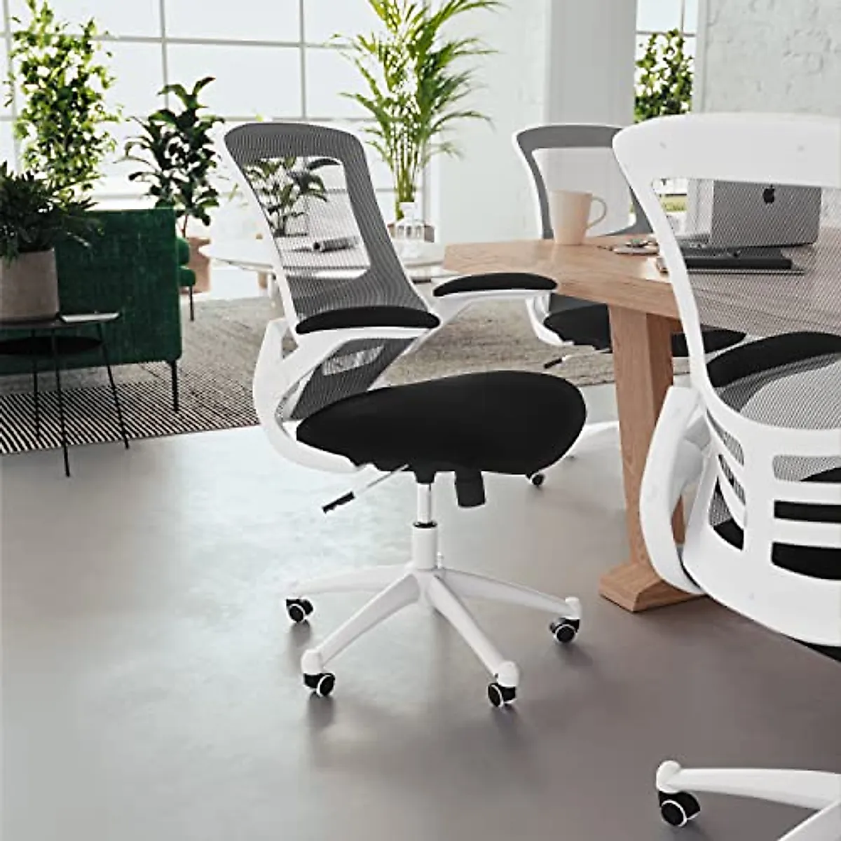 Flash Furniture Kelista Office Chair, Ergonomic, Mid-Back, White Frame, Black Mesh with Swivel