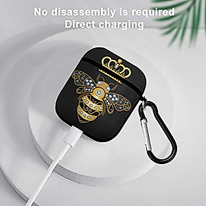 Queen Bee with Crown Airpods Case Cover for Apple AirPods 2&1 Cute Airpod Case for Boys Girls Silicone Protective Skin Airpods Accessories with Keychain