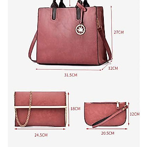 Handbag for Women Wallet Tote Bag Shoulder Bags Top Handle Satchel Leather Bag 3pcs Purse Set (Pink)