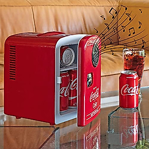 Coca-Cola Bluetooth Speaker Mini Portable Fridge, Compact Personal Cooler Warmer, 12V DC/110V AC for Home, Dorm, Car, Skincare, Cosmetics, Medication, Red