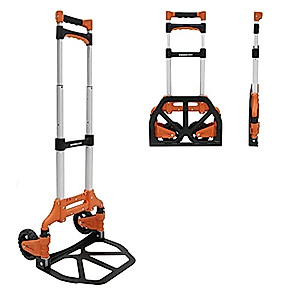Folding Hand Truck and Dolly,132 lb Capacity Aluminum Portable Cart with Telescoping Handle for Indoor Outdoor Orange FW-90S-Orange-2 FW-90S-Orange-2