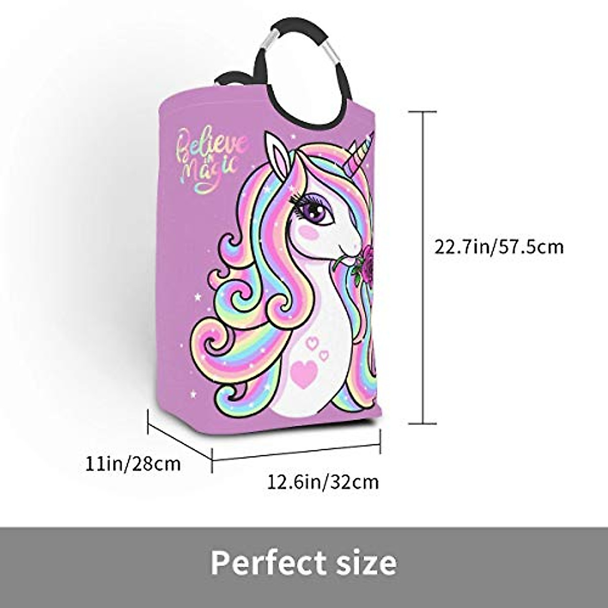 Affany Unicorn Girl Rose Laundry Basket with Handles for Bedrooms Collapsible Waterproof Storage Basket Nursery Box for Kids Room,Toy Organizer,Home Decor,Baby Hamper