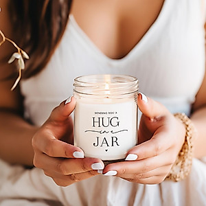 ThreeKin Warm Hug in a Jar Scented Candles for Home, Relaxing Aromatherapy Gifts for Women with Lavender Essential Oils, Natural Soy Wax Blend, Long 65-Hour Burn, Friendship Gifts, 9 Oz